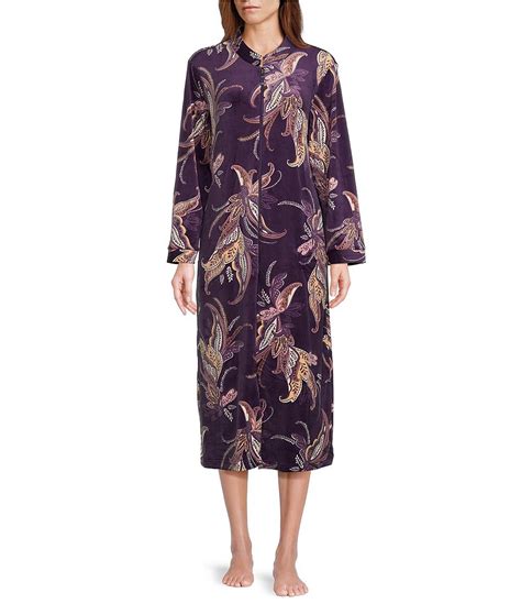 Miss Elaine Luxe Fleece Long Sleeve Round Neck Long Zip Front Paisley