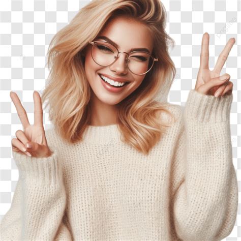 3d 안경을 쓰고 평화로운 상징을 가리키는 예쁜 소녀 3d 예쁜 여자 안경을 쓰고 평화로운 상징을 손으로 가리키며 만화 Png 일러스트 및 이미지 에 대한 무료