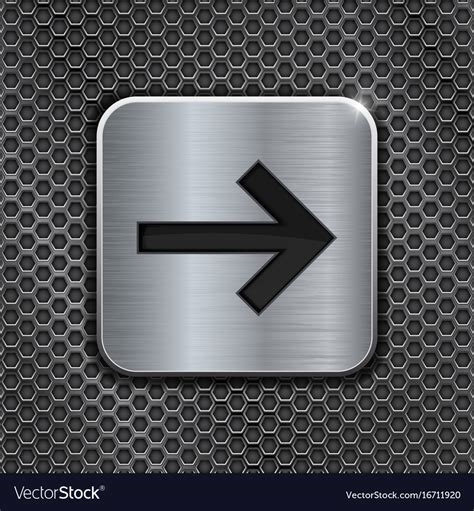 Metal Square Button With Right Arrow On Perforated