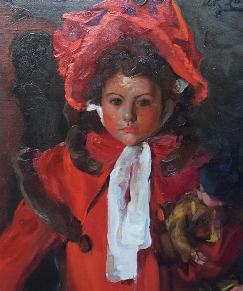 Annie Rose Laing Portrait Of A Girl In Red Scottish 1900 Glasgow