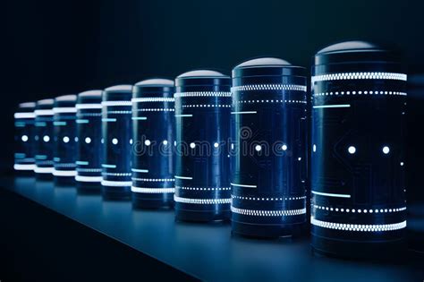 Row Of Glowing Cylindrical Objects On Dark Background Futuristic
