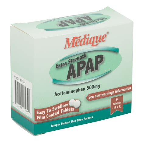 Medique 17564 Extra Strength Apap Acetaminophen Tablets 24 Box