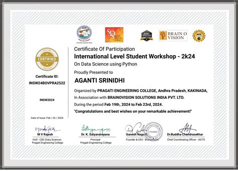 datascience python brainovisionsolutions certification srinidhi