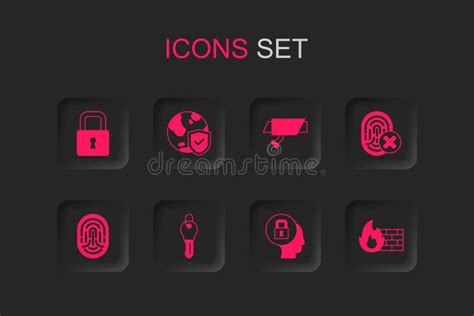 Set Key Shield With World Globe Lock Cancelled Fingerprint Firewall