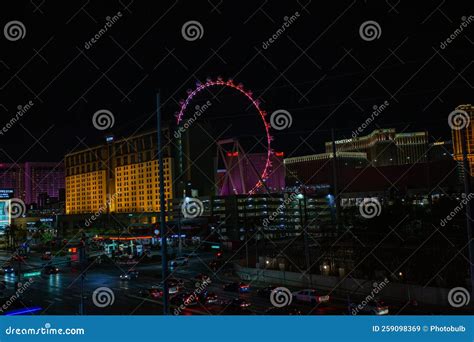 The High Roller Observation Wheel At Night In Las Vegas Editorial Stock