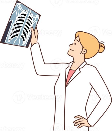 Woman Doctor Examines X Ray Of Person Chest In Search Of Symptoms Of Dangerous Diseases 24484966 Png