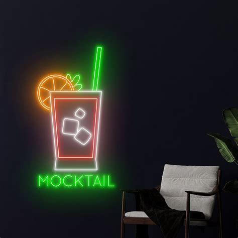 Mocktail Neon Sign Cocktail Bar Logo Led Light Mocktail Wine Neon