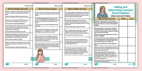 Adding And Subtracting Fractions Word Problems Worksheet