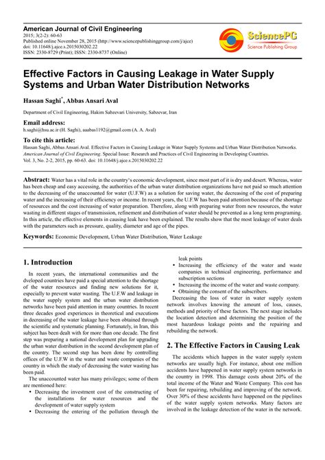 Pdf Effective Factors In Causing Leakage In Water Supply Systems And