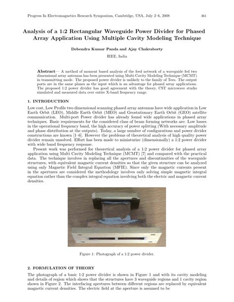 Pdf Analysis Of A 12 Rectangular Waveguide Power Divider For Phased Array Application Using