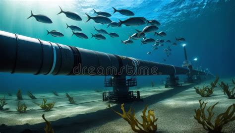 Underwater View Of A Marine Pipeline Connecting Offshore Facilities