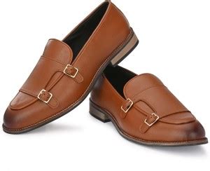 ATTITUDIST Attitudist Matte Tan Double Monk Strap Slip On Shoes For Men Loafers For Men Buy
