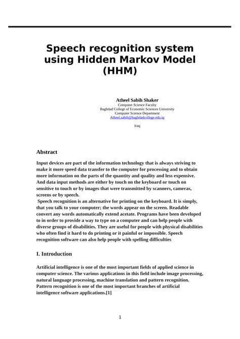 Pdf Speech Recognition System Using Hidden Markov Model Hhm