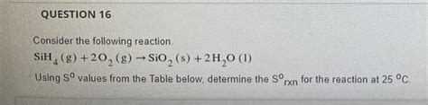 Solved Question 16 Consider The Following Reaction Sih G