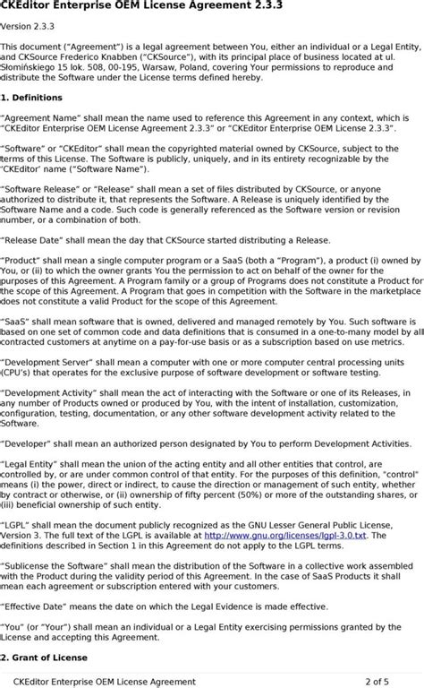 Enterprise License Agreement Ckeditor Enterprise Oem License Pdf