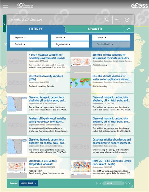 Search On The GEO Portal With Essential Variables Returning 396 Entries