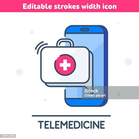 메시지 버블의 스마트 폰 응급 처치 키트 원격 의학 벡터 개요 아이콘입니다 1에 대한 스톡 벡터 아트 및 기타 이미지 1