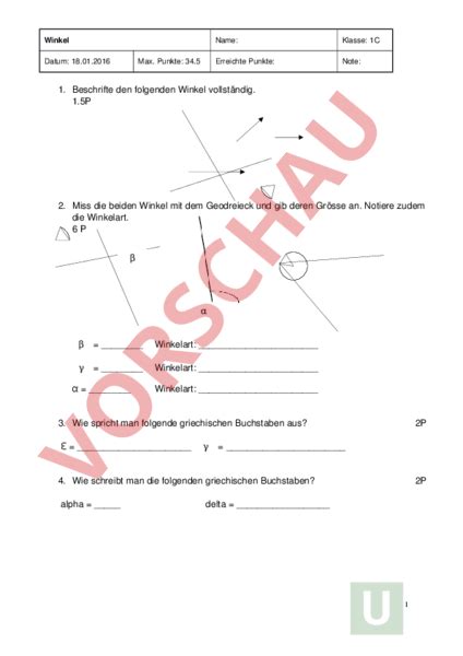 Arbeitsblatt IF Test Winkel Messen Und Zeichnen Geometrie Winkel