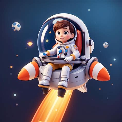 Premium Photo Cute Astronaut Riding Spaceship Rocket Cartoon Vector
