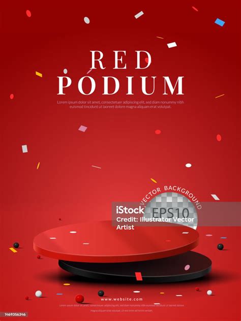 빨간색 배경에 색종이가 있는 현대적인 빨간색과 검은색 원형 연단 벡터 그림 0명에 대한 스톡 벡터 아트 및 기타 이미지 0명 3차원 형태 강단 Istock