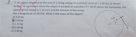 solved an object attach to the end of a string swings in a