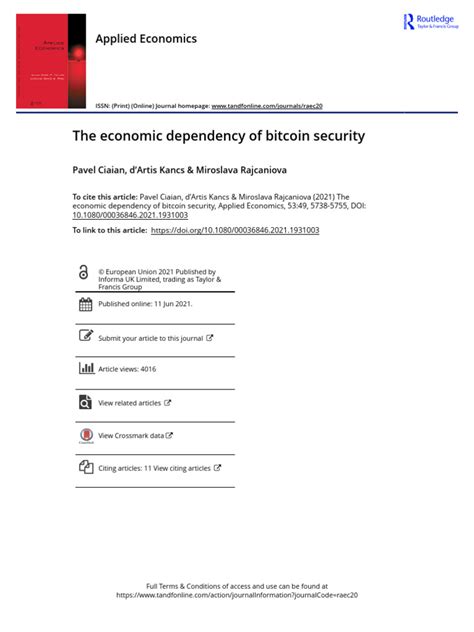 The Economic Dependency Of Bitcoin Security Pdf