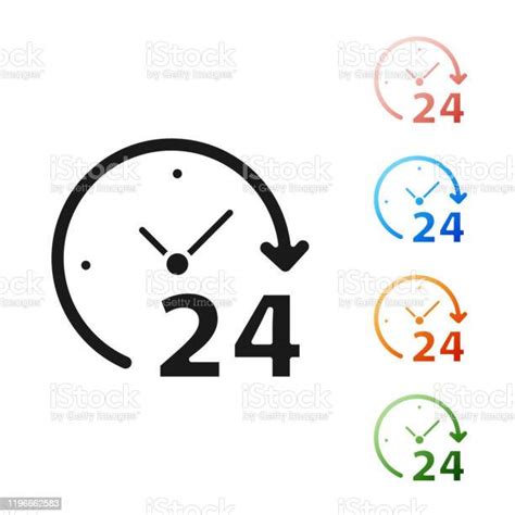 黑色時鐘24小時圖示隔離在白色背景上全天循環圖表標24小時服務符號設置圖示豐富多彩向量插圖向量圖形及更多24小時營業圖片 24小時營業