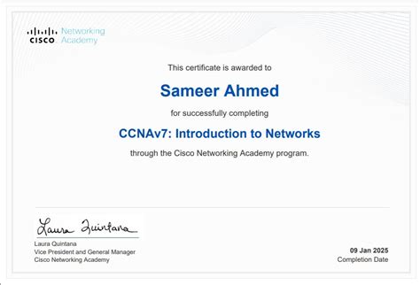 Ccna Networkingsuccess Ciscoacademy Continuouslearning Sameer Ahmed