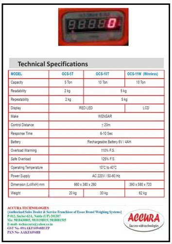 Steel OCS CRANE SCALE For Overhead Cranes Kg At Rs In Noida