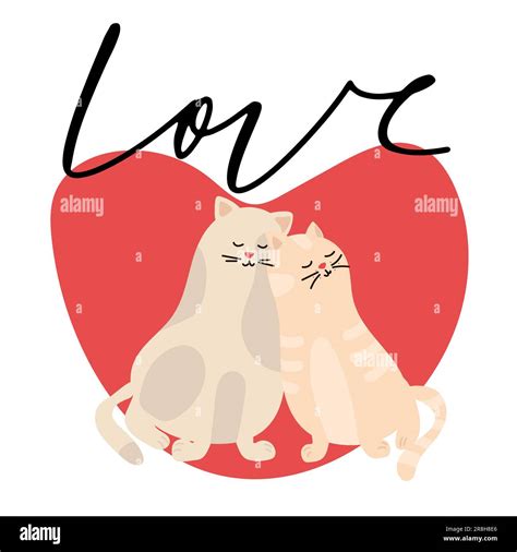 Couple Of Cats Hugging Hand Drawn Lettering Text Cute Cartoon