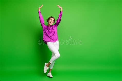 Full Length Photo Of Crazy Positive Lady Dressed Trendy Clothes Dancing