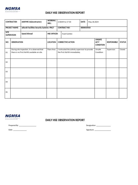 Daily Hse Observation Report Pdf
