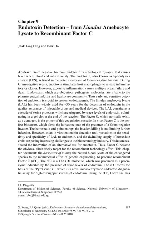 Pdf Endotoxin Detection From Limulus Amebocyte Lysate To Recombinant Factor C