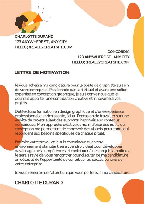 Lettre de motivation candidature graphiste colorée Template modèle Canva