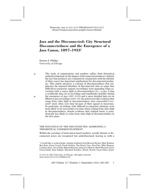 Pdf Jazz And The Disconnected City Structural Disconnectedness And