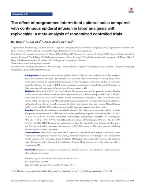 Pdf The Effect Of Programmed Intermittent Epidural Bolus Compared