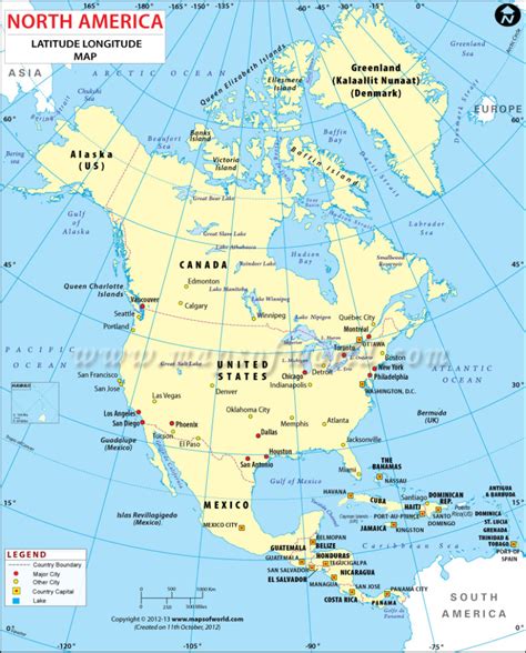 North America Latitude And Longitude Map Geographic Coordinates