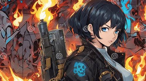 Anime Girl In Fire A Mysterious Young Woman With Short Black Hair And