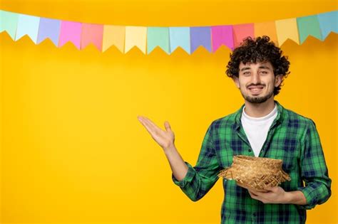 Free Photo Festa Junina Young Cute Guy In Straw Hat And Colorful