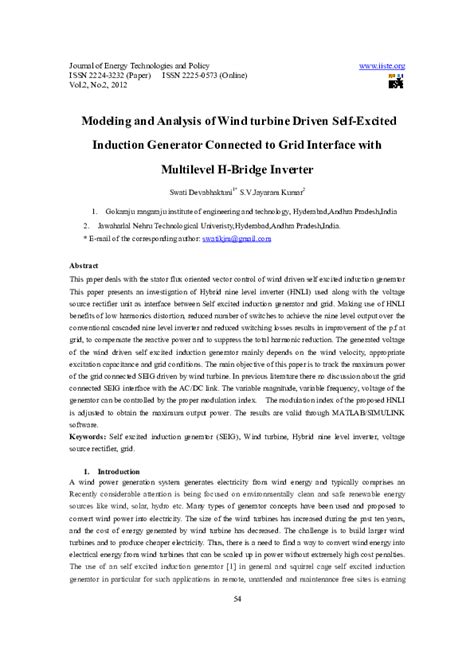 Pdf 11 54 65 Modeling And Analysis Of Wind Turbine Driven Self