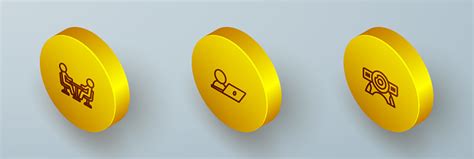 아이소메트릭 라인 회의 화상 채팅 회의 및 웹 카메라 아이콘을 설정합니다 벡터 3차원 형태에 대한 스톡 벡터 아트 및 기타