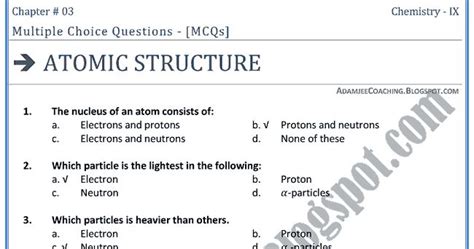Atomic Structure MCQs Chemistry IX Chemistry Atomic Structure Chemistry Free