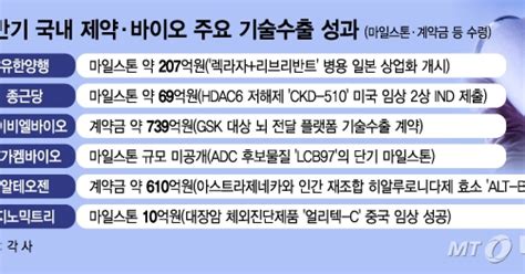 기술수출 성과 축포마일스톤 수확 잇따르는 K 제약·바이오