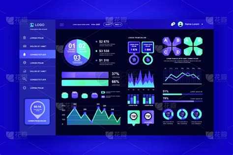 模板 行政人员 信息图表 数据 图表 矢量 仪表板 数码图形 设计素材 花瓣网
