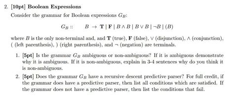 Solved 2 10pt Boolean Expressions Consider The Grammar