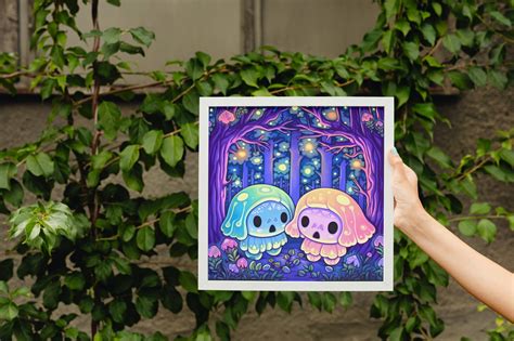 Kawaii Glowing Forest Spirits Art Print Pastel Pink And Blue Woodland