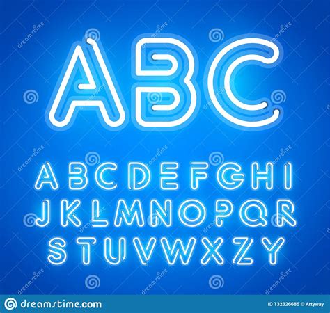 Sistema De Neón Azul De Las Letras Fuente Que Brilla Intensamente