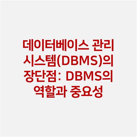 데이터베이스 관리 시스템dbms의 장단점 Dbms의 역할과 중요성