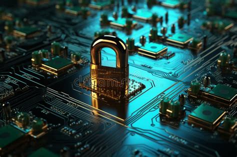 Security In Circuits Microchips And Illuminated Padlocks On Electronic Board Stock Illustration