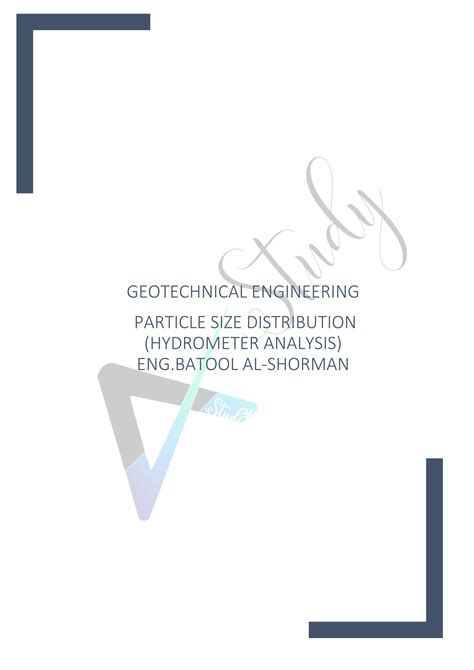 SOLUTION Hydrometer Analysis Soil Fine Particles Distribution Soil Mechanics Studypool